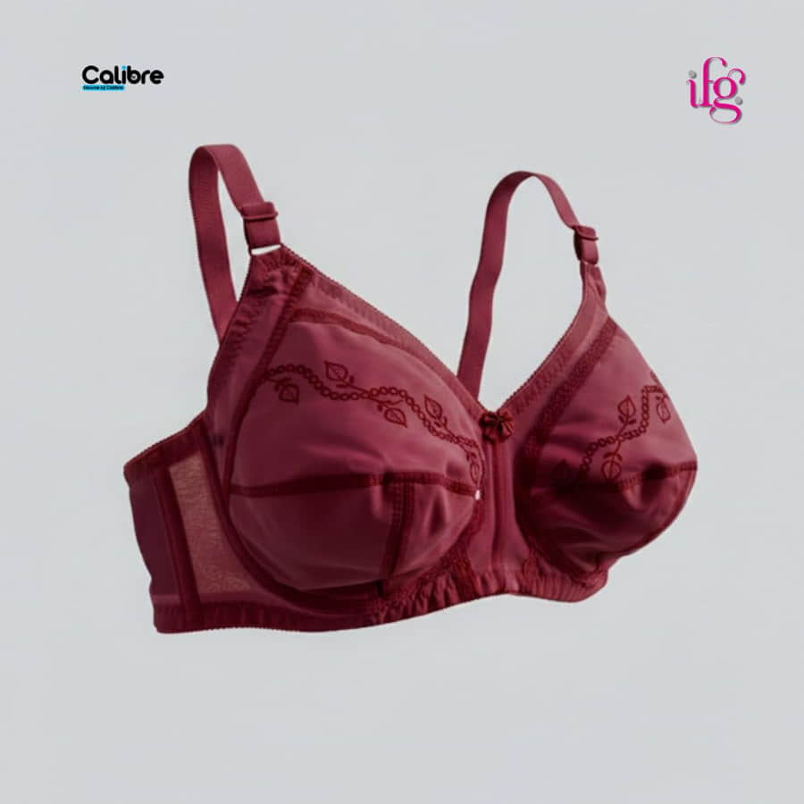 Burgundy Maroon Damzel Cotton Bra | Adjustable Strap - Embroidered ...